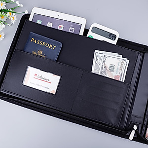 Antner Zippered 7 Ring Business Check Binder Portfolio for 3-Up Business Size Checks, PU Leather 7 Ring Checkbook Binder 600 Checks Capacity for 9 × 13 Inch Sheets, Built-in Storage Organizer, Black