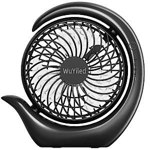 WUYILED Small Rechargeable Fan, Portable Usb or Battery Fan, 3600mah Small Desk Fan, 8-24Hours Working, 3 Speed & Keep Quiet, 3.28Ft Charging Cord(Black)