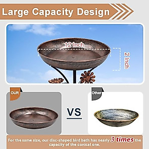 OUISJYER Metal Bird Baths for Outdoors, 12" Dia Bowl with Stake Birdbaths Garden Yard Lawn Decor Brown