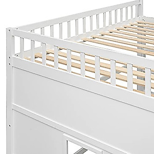 BOVZA Full Size Wood House Loft Bed with Ladder, Kids Playhouse Bed with Window for Girls Boys, White+Gray