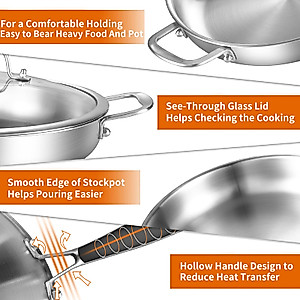 DELARLO Tri-Ply Stainless Steel Pan with Lid 12inch丨Compatible with All Cooktops Up to 600℉丨Stainless Steel Skillet 12 inch丨Heavy Duty丨Frying Pan with Lid丨18/10 Large Cooking Surface丨Omelette Pan