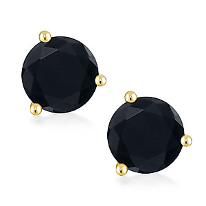 Gem Stone King 14K Yellow Gold Gemstone Birthstone Earrings | Martini Screw Back Stud Earrings | Round 8MM | Gold Earrings For Women