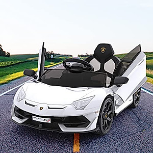 Hetoy Ride on Car for Kids 12V Licensed Lamborghini Electric Vehicles Battery Powered Sports Car with Control, 2 Speeds, Sound System, LED Headlights and Hydraulic Doors
