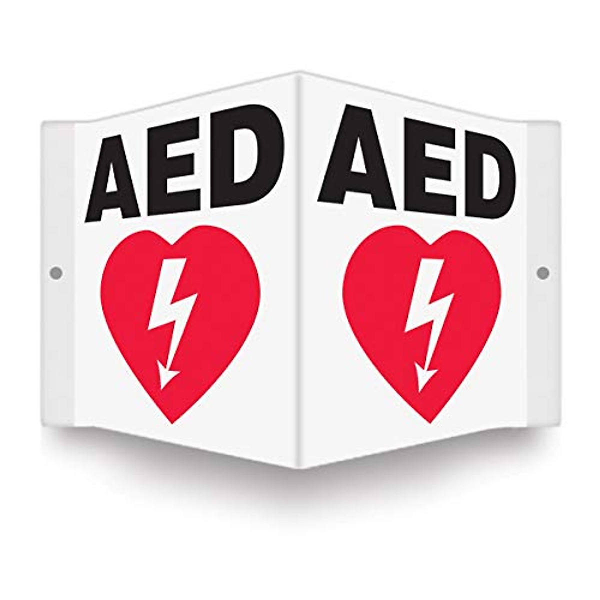 Accuform PSP609 Projection Sign 3D, AED" with Graphic, 6" x 5" Panel, 0.10" Thick High-Impact Plastic, Pre-Drilled Mounting Holes, Red/Black on White