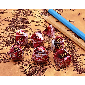 CREEBUY DND Dice Set Red Mix White Dice for Dungeon and Dragons D&D MTG 7-Die RPG Polyhedral Dice