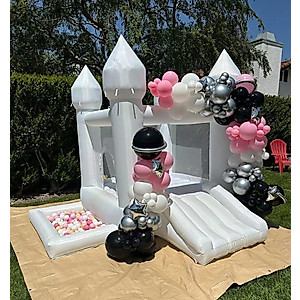 White Bounce House, Castle Theme Kids Inflatable Trampoline with UL Blower, Durable and Easy to Set up, Safe and Fun for Active Kids.