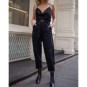 The Drop Women's Christy Cowl Neck Cami Silky Stretch Top Shirt, -Black, M