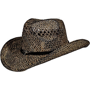 Western Outback Cowboy Hat Men's Women's Style Straw Felt Canvas (034 Brown Bull Head)