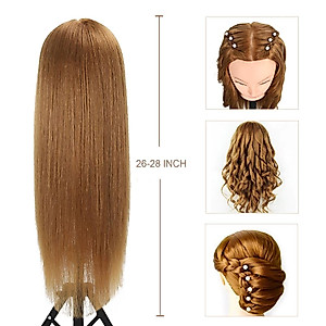 Opini Mannequin Head with Hair 80% Human Hair Straight 26"-28" Doll Head with Hair Cosmetology Mannequin Head Human Hair for Hairdresser (#27 Light brown)