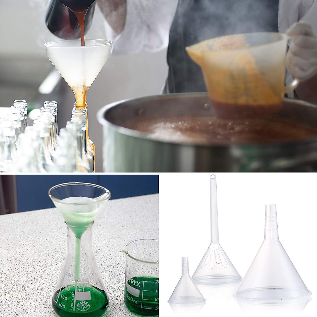 Young4us Plastic Funnel Set, 3 Pcs Lab PP Funnels, 100mm x 2, 75mm x 2, 50mm x 2 (Pack of 3)