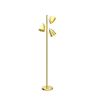 QiMH Tree Floor Lamp with 3 Light Bulbs, Standing Tall Pole Lamps for Living Room Bedroom Office, Reading Stand up Lamps with 3 Adjustable Arms, Brushed Gold