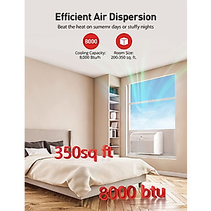 Window Air Conditioner, 8,000 BTU AC Unit for Room Window-Mounted AC with 4 Fan Speeds 5 Modes 24-Hour On/Off Timer Quiet Sleep Mode Remote Control AC Cooler up to 350 sq. ft