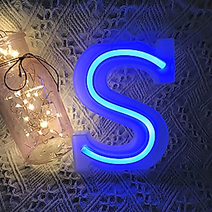 QiaoFei Light Up Marquee Letters Lights Letters Neon Signs, Pink Wall Decor/Table Decor for Home Bar Christmas, Birthday Party, Valentinefs Day Words-Blue Letters (S)