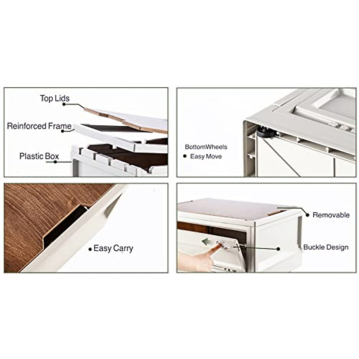 Simbuy Collapsible Storage Bins with Wood Lids, 8.5Gal Plastic Storage Truck for Closet Organizer,Camp & College Organizer Box with Wheels 18.5"x13.77"x9.25"