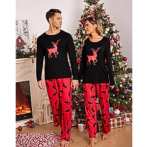 Ekouaer Matching Family Pajamas Set Mens Long Sleeve Loungwear Christmas Pj Sleepwear Sets(Men Black, Large)