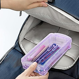 LABUK 5 Pack Plastic Pencil Boxes, Mixed Size Storage Boxes with Lids Stackable Clear Organizer Containers for Stationery Toys Crafts Storage, School Office Supplies