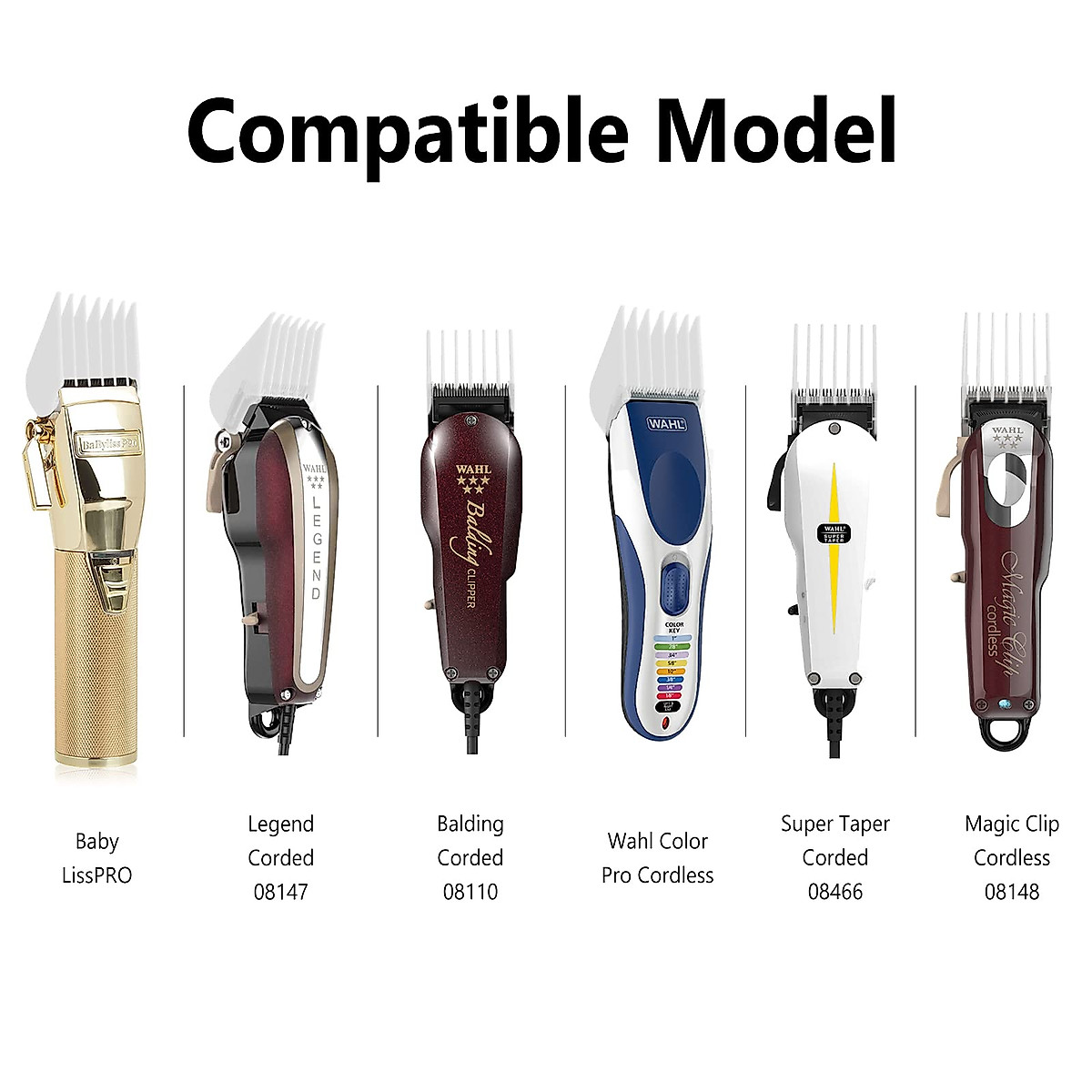 Professional Hair Clipper Guards Guides 10 Pcs Coded Cutting Guides #3170-400- 1/16" to 1" fits for All Wahl Clippers(Transparent-10 pcs)