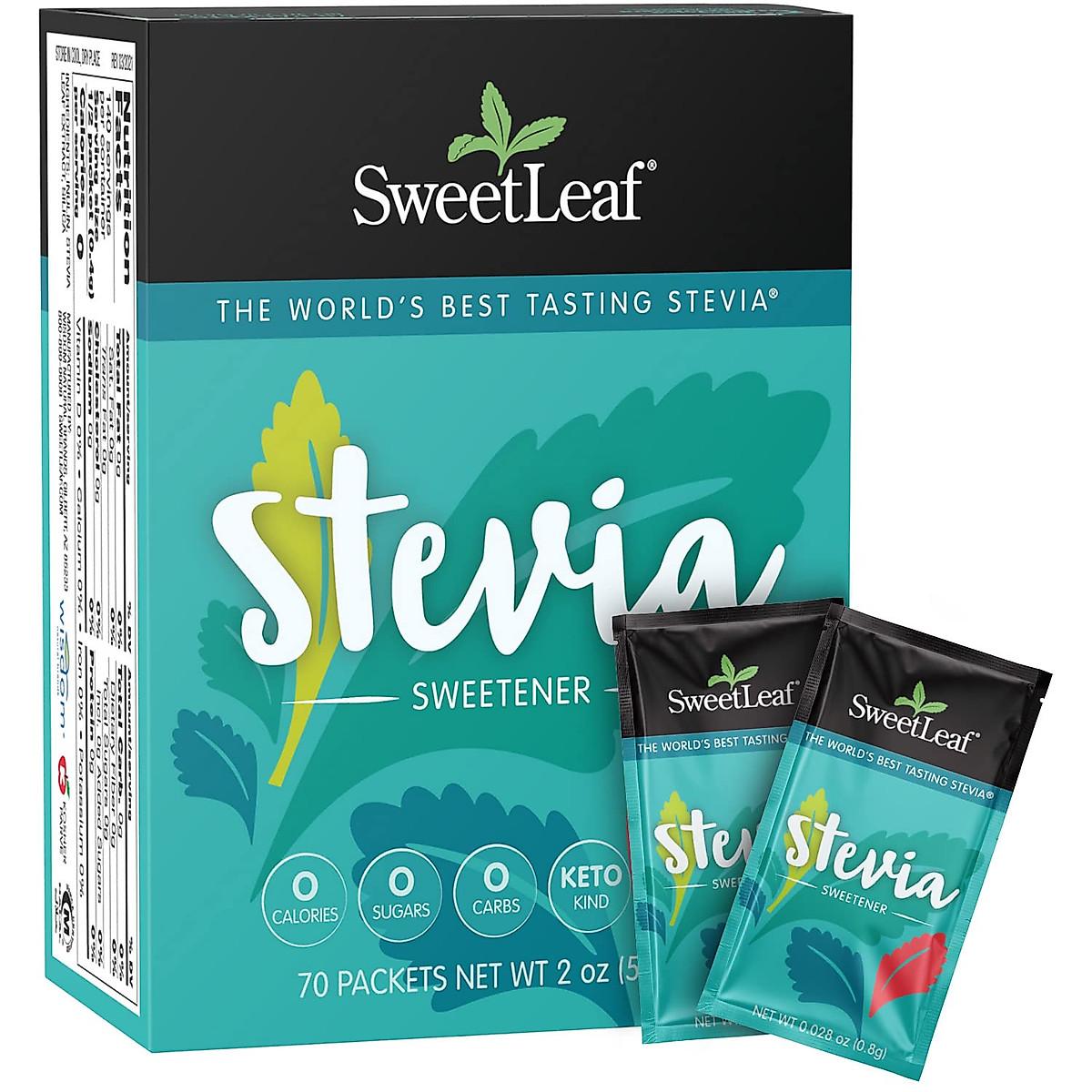 SweetLeaf Stevia Packets - Zero Calorie Stevia Powder, No Bitter Aftertaste, Sugar Substitute for Keto Coffee, Nothing Artificial, Non-GMO Stevia Sweetener Packets, 70 Count