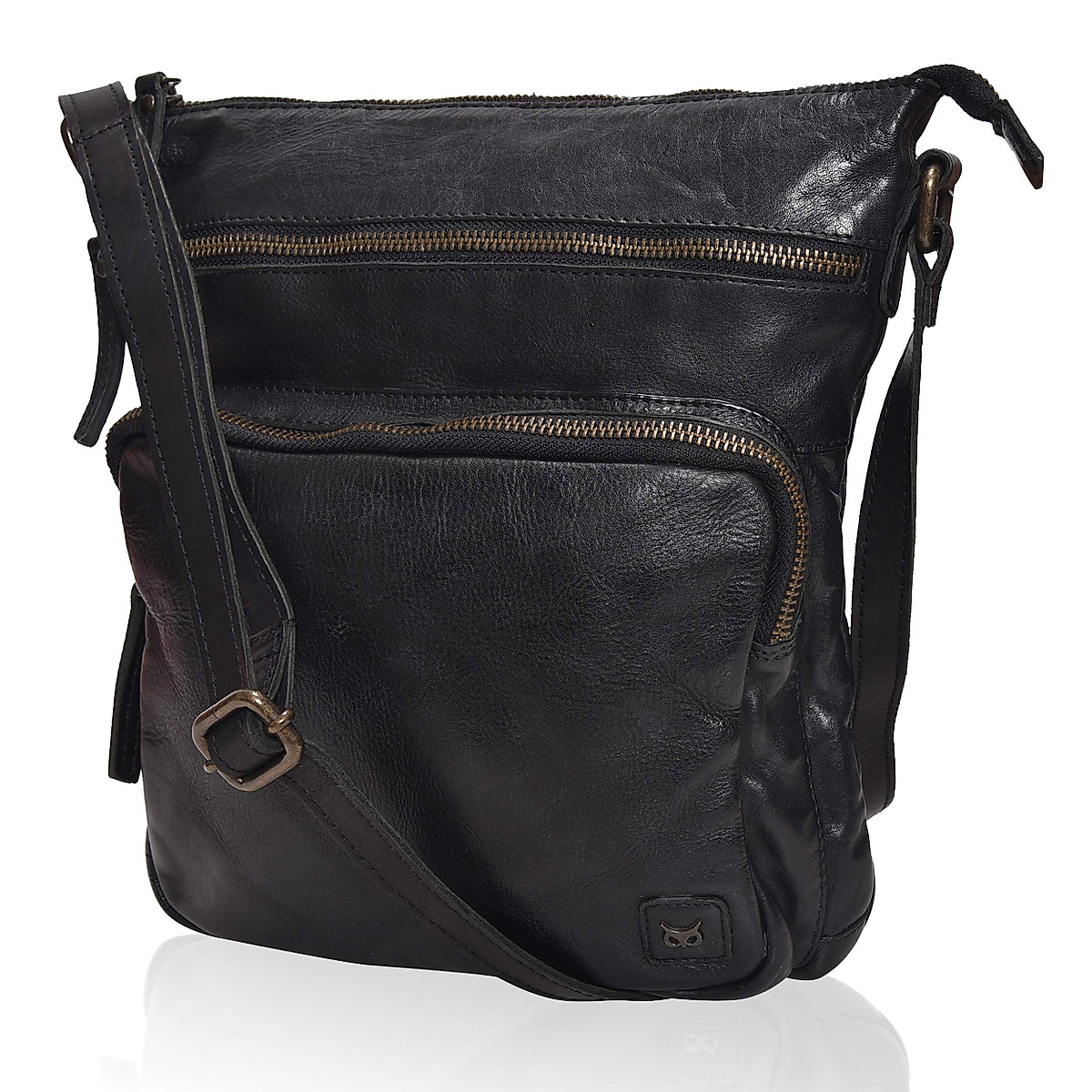 Real Leather Crossbody Bags Purses for Women Shoulder Handbags Crossover Handmade Stylish Trendy Pocketbook (Black Washed Vintage)