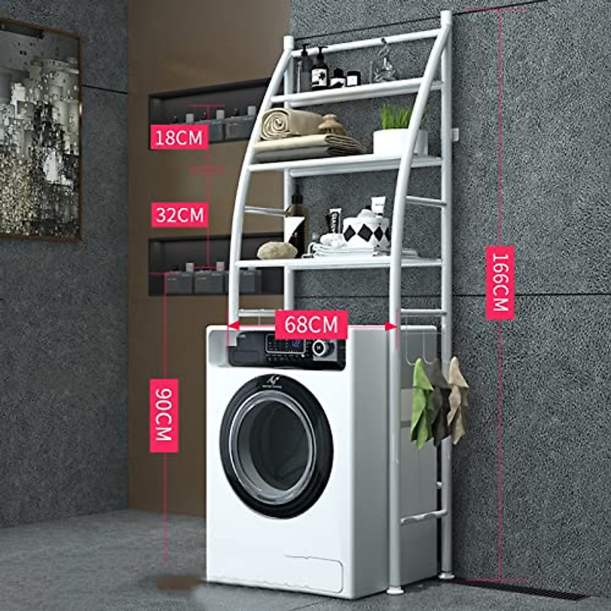 BKGDO Washer Storage Frames Floor Standing for Over Toilet,Wrought Iron Washinghine Rack,3-Tier Balcony Drum Washinghine Shelf,Bathroom Storage Unit,Practical Shelf Bathroom/White