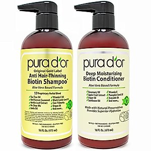 PURA D'OR Anti-Thinning Biotin Shampoo and Conditioner, CLINICALLY TESTED Proven Results, DHT Blocker Thickening Products For Women & Men, Color Treated Hair, Original Gold Label Hair Care Set 16oz x2