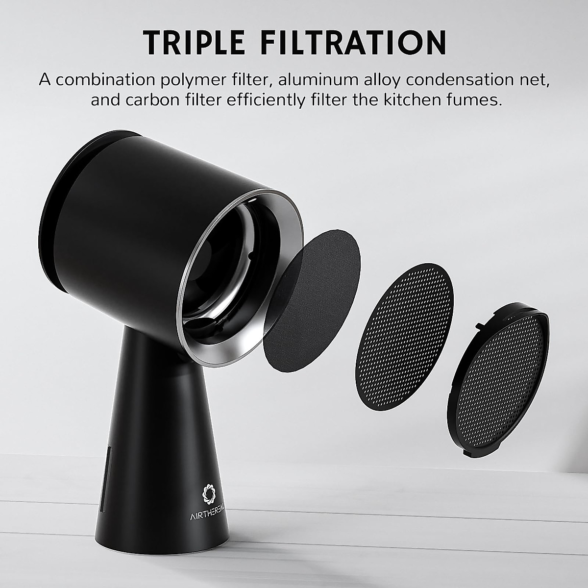 Airthereal Rechargable Portable Range Hood, Desktop Range Hood with Battery Powered, 3-Fan Speeds and Large Oil Collection Cup, Upgraded Portable Kitchen Exhaust Fan for RV Cooking, RH180B Black