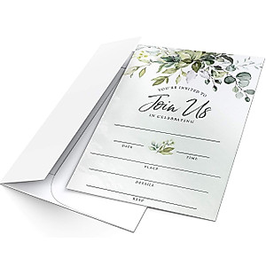 Printed Party Fill-in Invitations and Envelopes, Eucalyptus Greenery, Set of 25