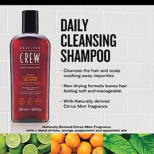 American Crew Shampoo for Men, Daily Cleanser, Naturally Derived, Vegan Formula, Citrus Mint Fragrance, 3.3 Fl Oz
