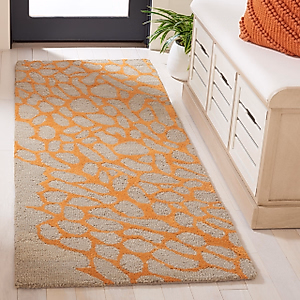 SAFAVIEH Blossom Collection Runner Rug - 2'3" x 12', Grey & Orange, Handmade Wool & Viscose, Ideal for High Traffic Areas in Living Room, Bedroom (BLM695C)