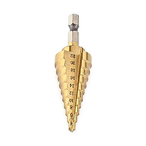 Step Drill Bit, High Speed Steel HSS Cone Drill Bit 1/4" Hex Shank Coated Hole Cutter 4-22mm
