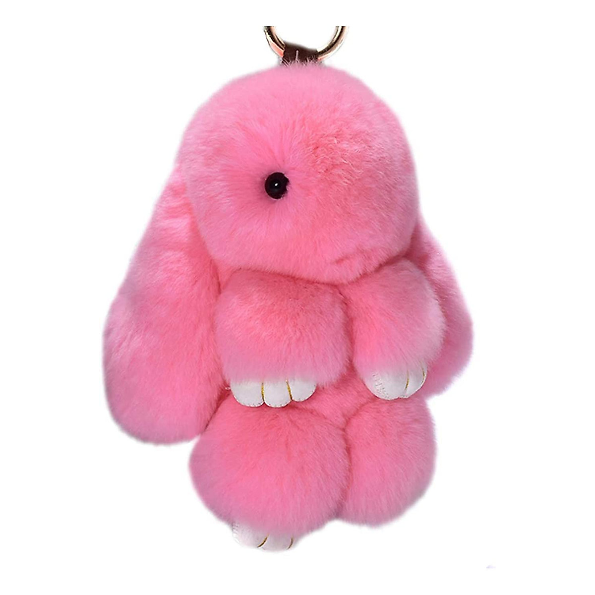 HXINFU Real Rabbit Fur Ball Keychain Bag Plush Pom Poms Fluffy Bunny Keychain