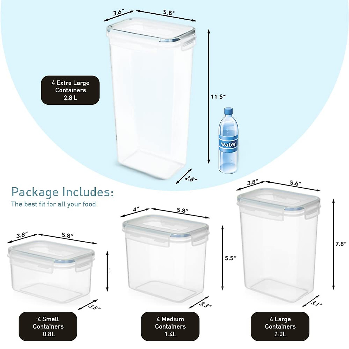 LARGE Airtight Food Storage Containers 30 PC with Lids I Plastic Kitchen & Pantry Organization Containers BPA Free Ideal for Spaghetti, Flour, Rice, Oats, Cereal & Sugar + Marker & Labels