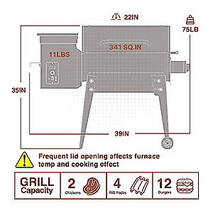 KingChii 2023 Upgrade Portable Wood Pellet Grill & Smoker Multifunctional 8-in-1 BBQ Grill with Automatic Temperature Control Foldable Leg for Backyard Camping Cooking Bake and Roast, 341 sq in Bronze