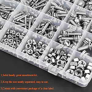 HELIFOUNER 510 Pieces Phillips Pan Head Machine Screws Nuts Washers Assortment Kit, Stainless Steel 304, Full Thread (M2 M2.5 M3 M4 M5 M6)