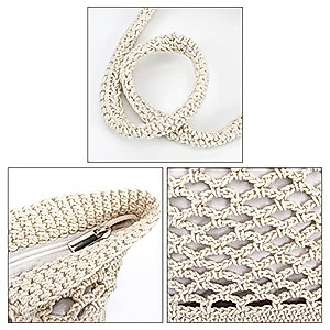 Monique Women Solid Color Hand-woven Crochet Handbag Top-handle Bag Summer Beach Tote Hobo Bag Purse White