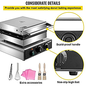 VEVOR Electric Donut Maker, 9 Holes Commercial Donut Machine, 2000W Electric Doughnut Machine, Double-Sided Heating Commercial Donut Maker, for Home & Commercial Use with Non-stick Teflon Coating