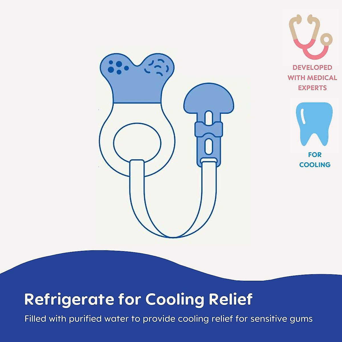 MAM Mini Cooler Teether with Clip Baby Teether, Cooling Mechanism Soothes Sore Gums, Relieves Teething Symptoms in Babies 2+ Months, 1 Pack, 2+ Months, Boy