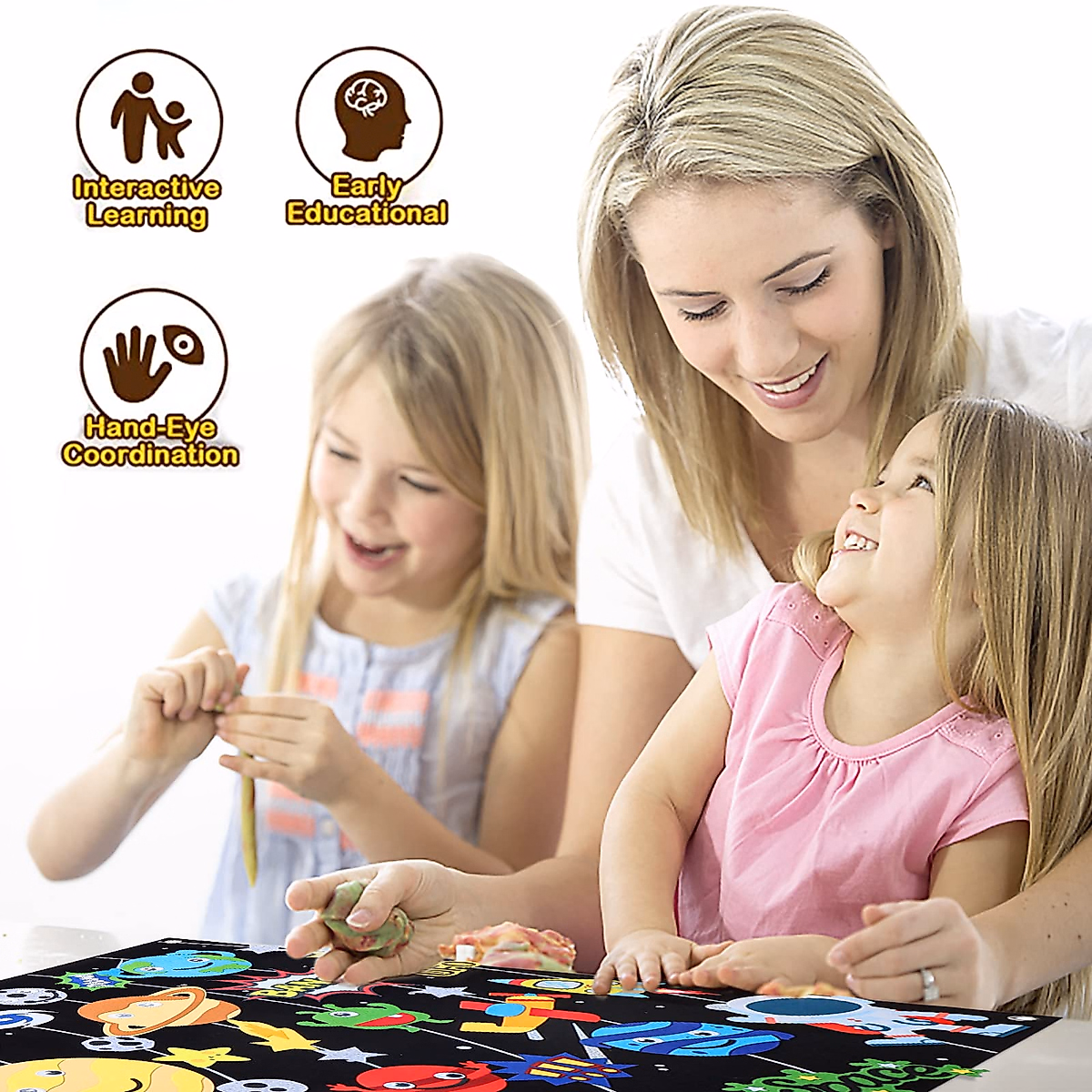 HomeMall 43Pcs Outer Space Felt Board Story Set, 3.5 Ft Toddlers Kids Solar System Universe Learning Storytelling Flannel Board, Rocket Astronaut Planets Galaxy Play Kit with for Boys Girls