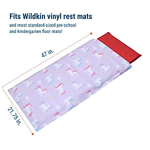 Wildkin Kids Nap Mat Cover – Soft, Sewn-in Flap, Durable & Fits 1.5"" Vinyl Sleep Mats - Unicorn