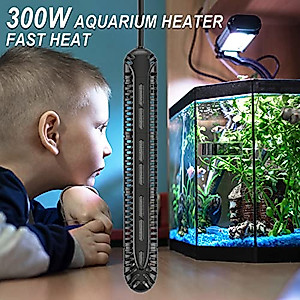 HiTauing Aquarium Heater, 300W Fish Tank Heater with LED Digital Display & 5 Safety Protection, Submersible Aquarium Heater with 2 Suction Cup and 8.2Ft Cord for 40-75 Gallon Fish Tank.