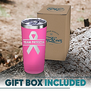 Personalized Custom Breast Cancer Ribbon Your Name Insulated Tumblers 20 oz. with Lid, Stainless Steel Cups Travel Coffee Mug (Pink)
