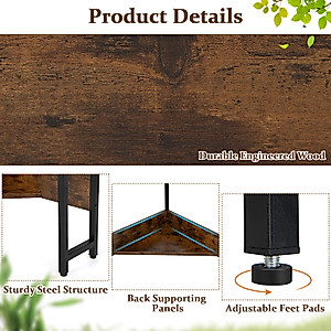 GLOBALWAY Corner Desk with Charging Station & USB Port, 90-degree Triangle Computer Workstation w/Storage Shelf, Metal Frame, Space-saving Laptop PC Desk for Small Space, Home Office (Rustic Brown)