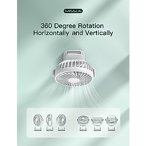 MISSUE Clip On Desk Fan, Baby Safe Stroller Fan, USB & Battery Operated Fan with 3 Speed for Men, Women, 3000 mAh Rechargeable Battery Include