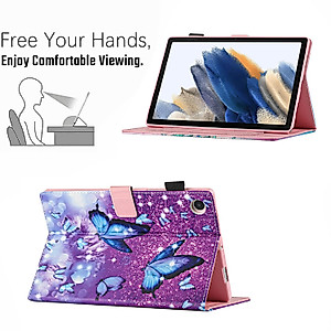 YUNHOTIC Case for Samsung Galaxy Tab A8 10.5 inch 2022 Model (SM-X200/X205/X207), Auto Wake/Sleep, Premium PU Leather Folding Stand Cover with Pen Holder & Multiple Viewing Angles - Purple Butterfly