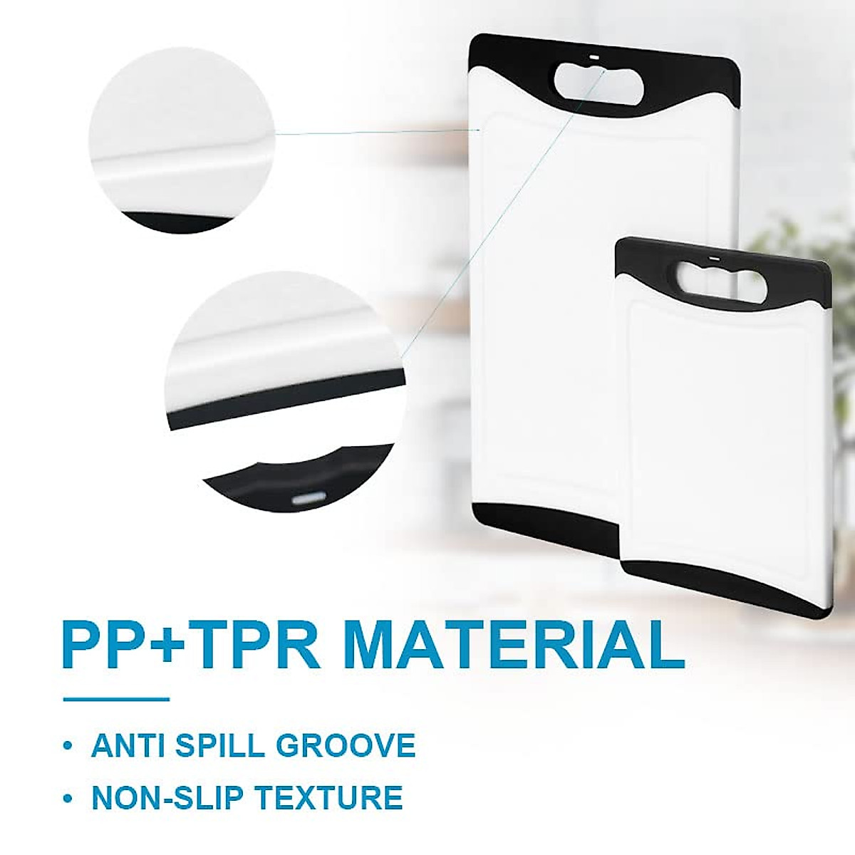 Cutting Board, Cutting Boards for Kitchen set of 3, Black Chopping Board Dishwasher safe, Easy Grip Non-slip Handle Border with Juicy Groove, Reversible, Chopping Food, Baking, Cooking Meat.