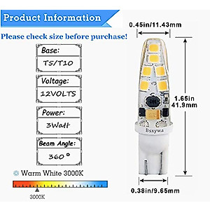 Bsxywa T5 T10 921 194 Wedge Base Landscape 12volt LED Waterproof Light Bulb, 25W Equivalent 3Watt, Warm White 2700K-3000K for Outdoor Landscape RV Camper Marine Boat Walkway Lawn Lighting. 5-Pack