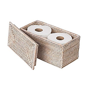 Kouboo La Jolla Rectangular Rattan Box, White-Wash Toilet Roll Storage Basket