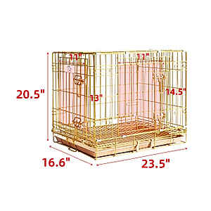 HOMEY PET Gold Color Folding Design Dog Crate Puppy Kennel with Removable Floor Grid and Pull Out Tray