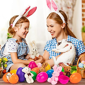 NEWBEA 12 Pack Prefilled Easter Eggs with Stuffed Animals,3.15" Plastic Easter Eggs Filled with Toys,Perfect for Easter Eggs Hunt