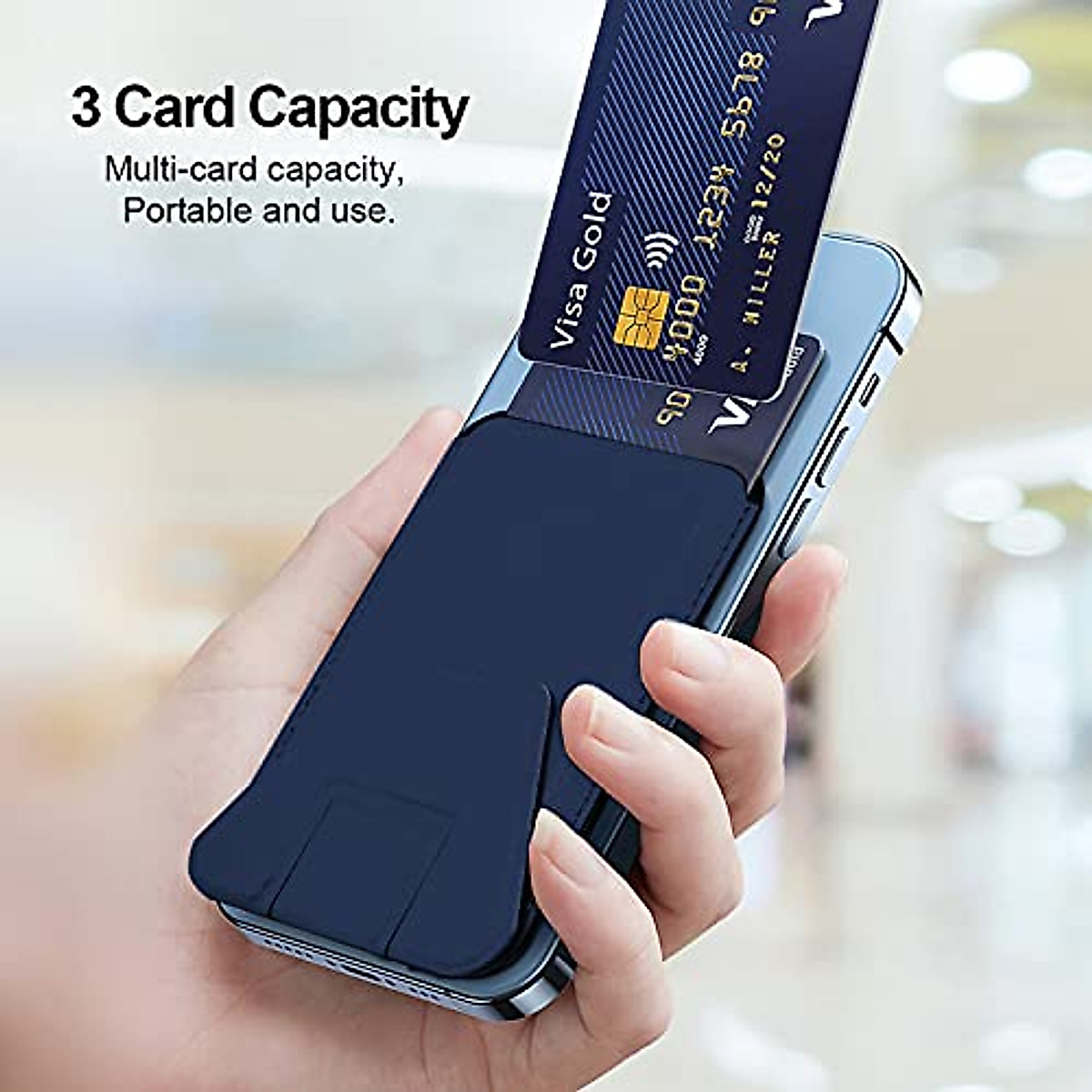 Vesmatity Fold Leather Magnetic Stand&Wallet, Magsafe Wallet Card Holder for Back of Phone Grip【Removable&Wireless Charging Compatible】 iPhone Card Holder Compatible with iPhone 12 Pro Max (Blue)